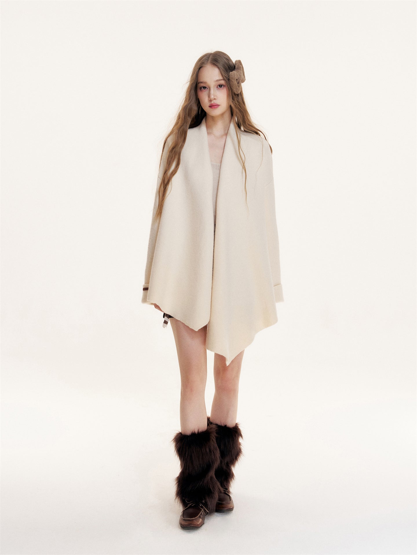 16DEWS 16D25411 Irregular hem lapel woolen cloak coat – CHUUI_Collection